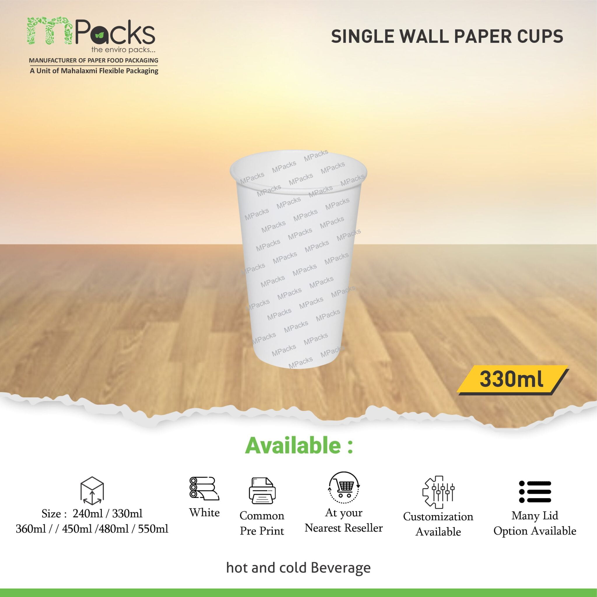 11oz Paper Cup Single Wall - Mpacks